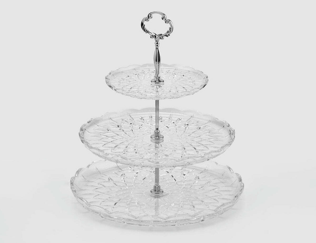 Сервировочная этажерка трёхъярусная, стекло, 35 см, EDG