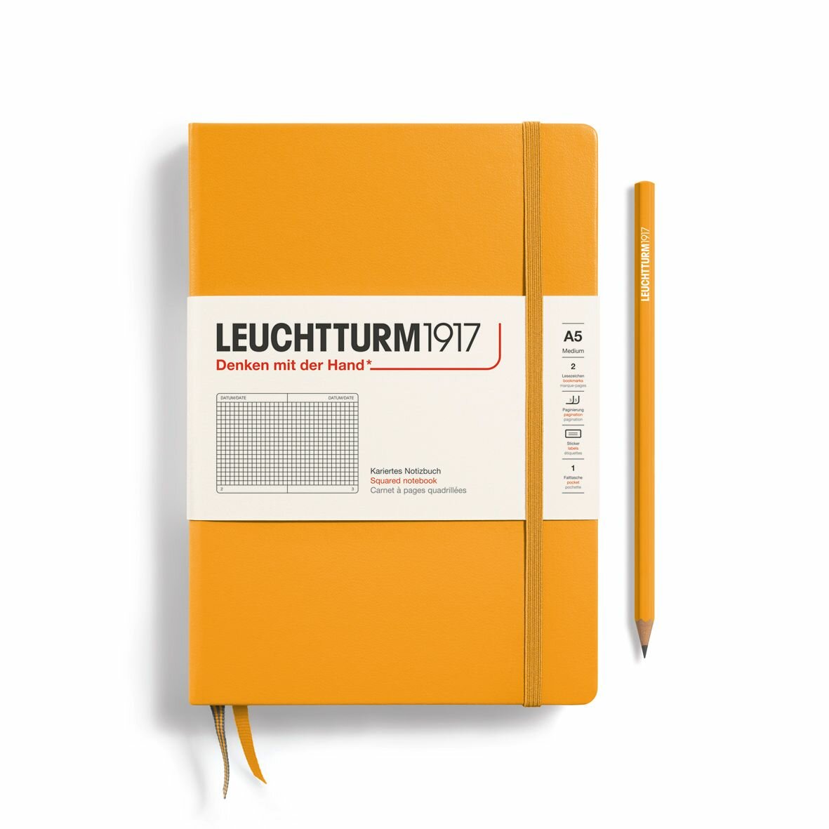 Блокнот Leuchtturm1917 Rising Colours A5 (14.5x21см.) 80г/м2 - 251 стр. в клетку, твердая обложка, цвет: Восходящее Солнце