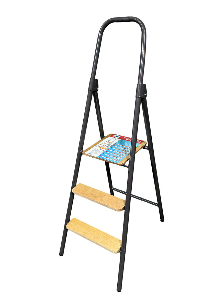 Бытовая Стремянка Рбт 3 Ступени (Сталь + Фанера) Рабочая Высота: 2.66 М.