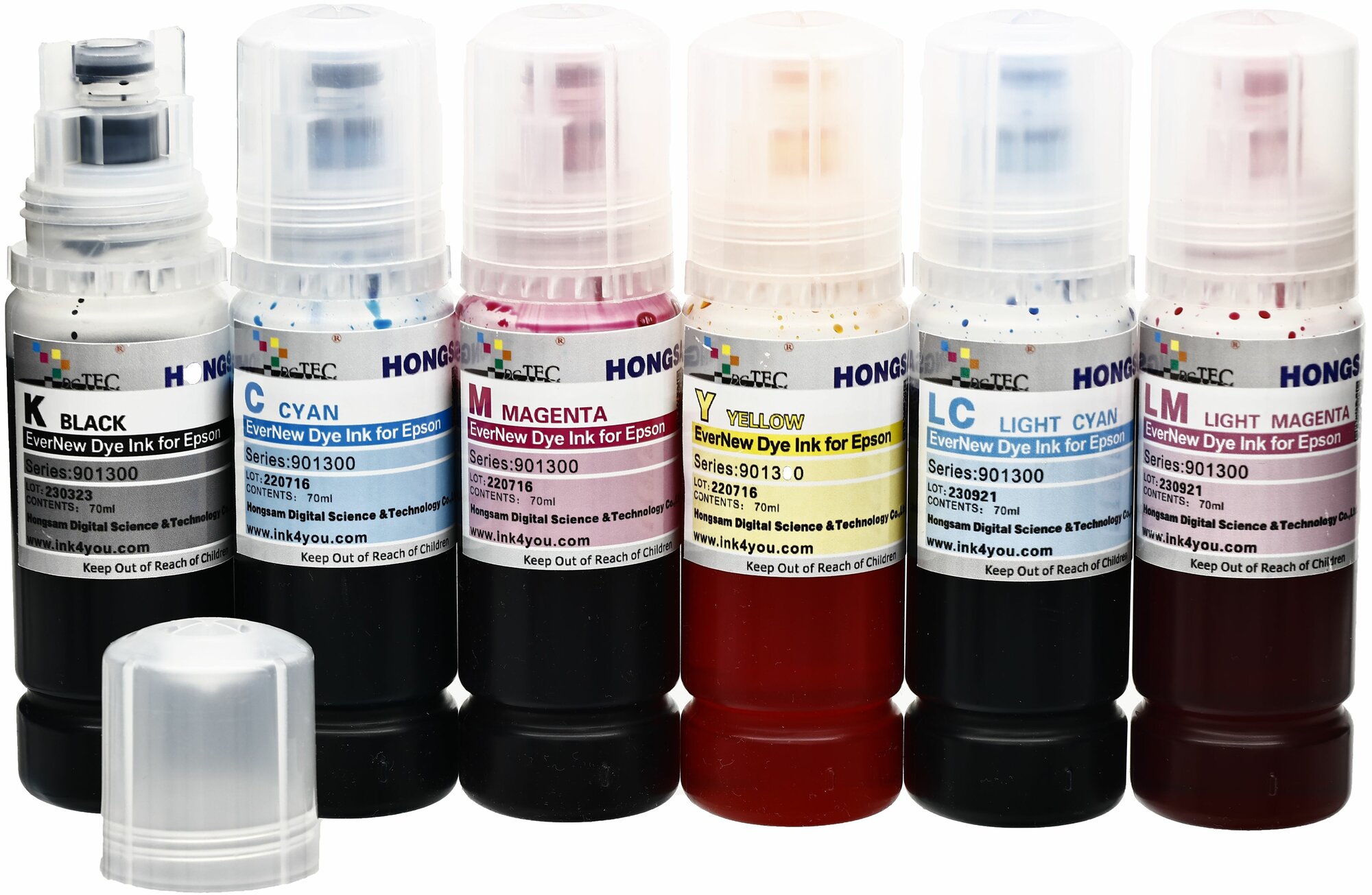 Набор чернил DCTec Epson L8050 водорастворимых светостойких 6 цветов по 70 мл с ключами