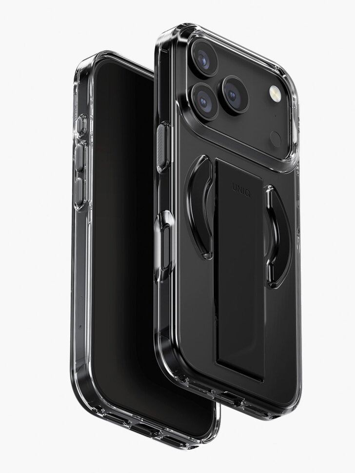 Uniq чехол MagSafe для iPhone 17 Pro, Heldro Air с силиконовым ремешком FlexGrip, черный