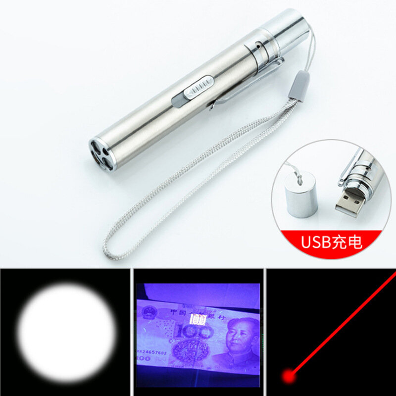 Многофункциональный лазерный указатель-игрушка для кошек с USB-зарядкой: фонарик, белый свет, инфракрасный свет