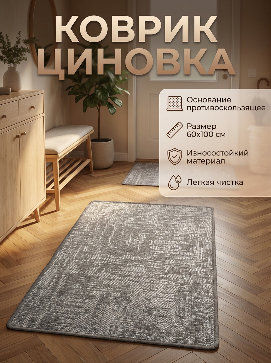Коврик придверный, Natali's Carpets, циновка, противоскользящий, 60 см x 100 см