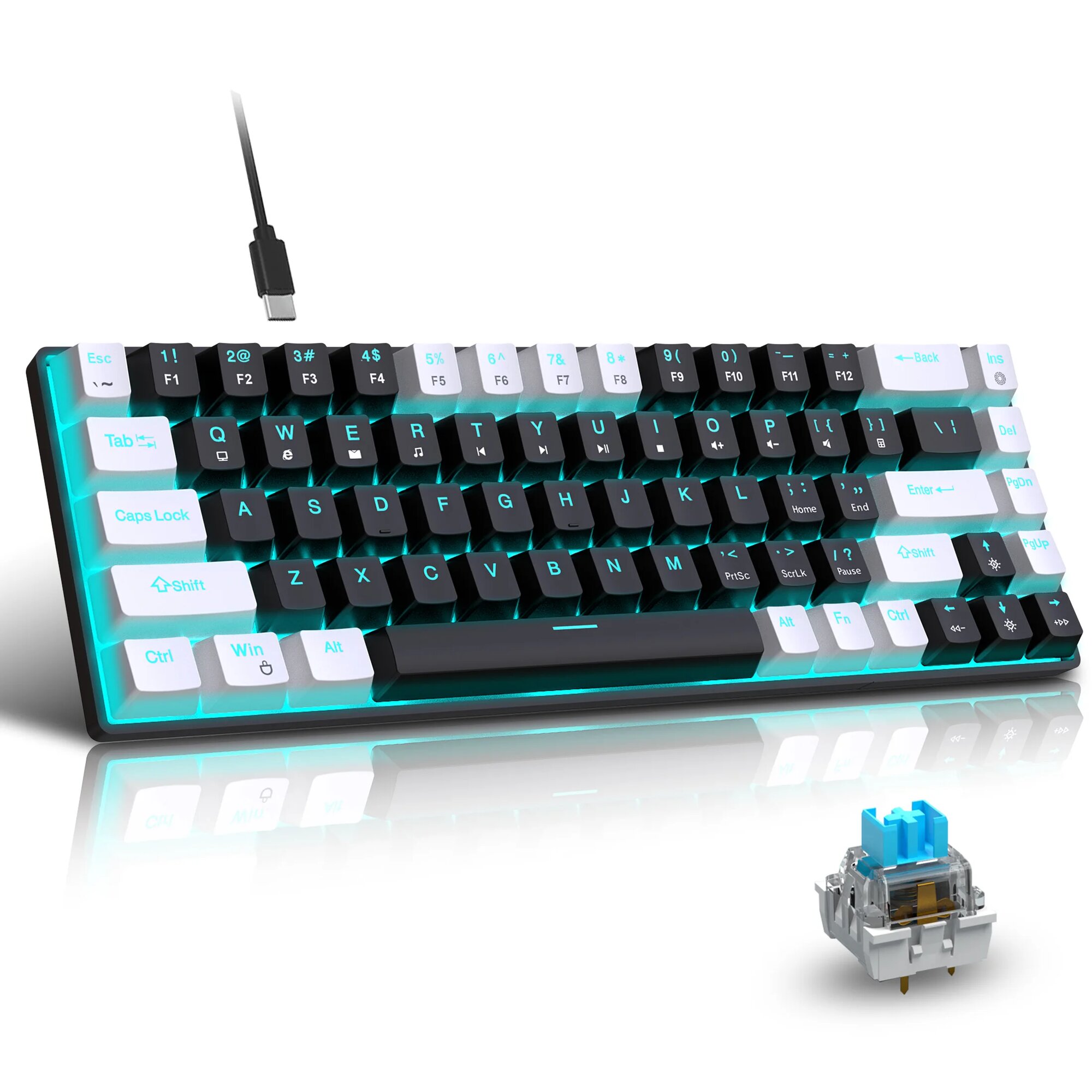 Механическая клавиатура HXSJ V800 68 клавиш, White Black