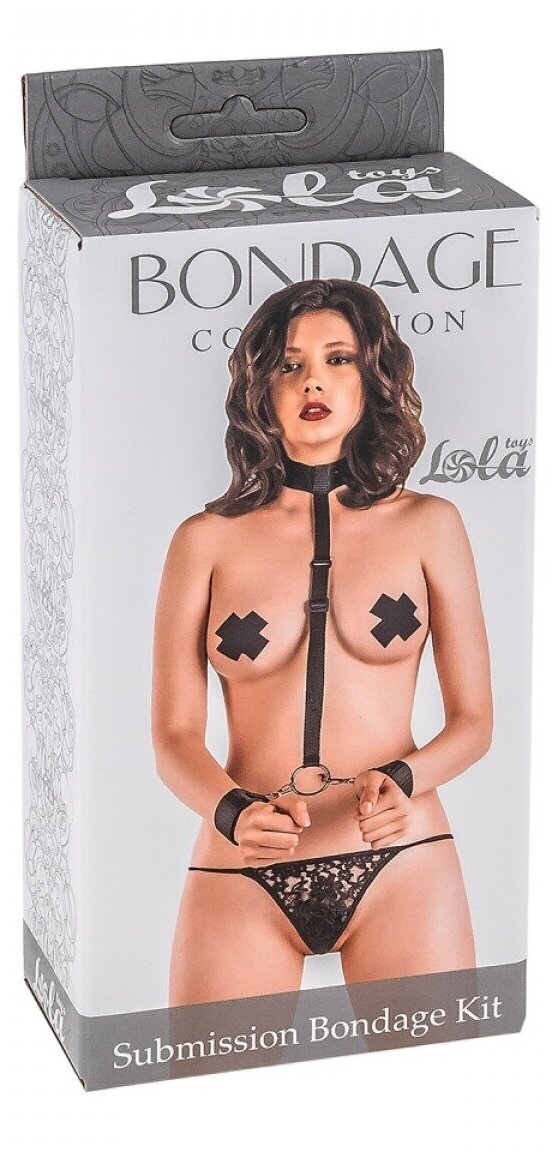 Ошейник с длинной лентой и отстегивающимися наручниками Submission Bondage Kit