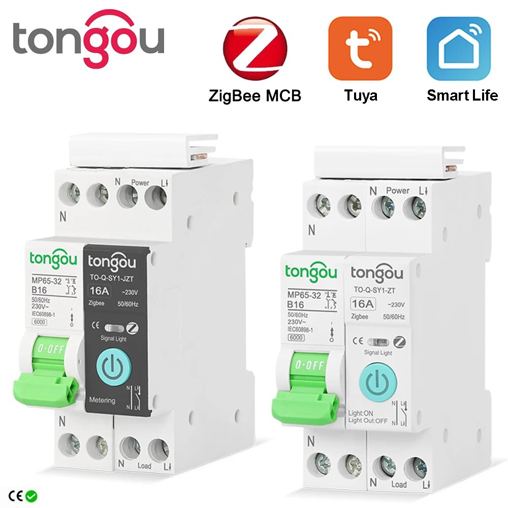 Автомат защити цепи TONGOU Zigbee с измерителем 16A/32A Black with metering, 25А