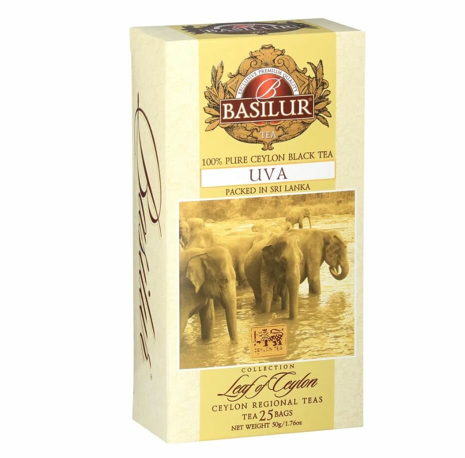 Basilur Черный чай в пакетиках Лист Цейлона Ува,25 пак.