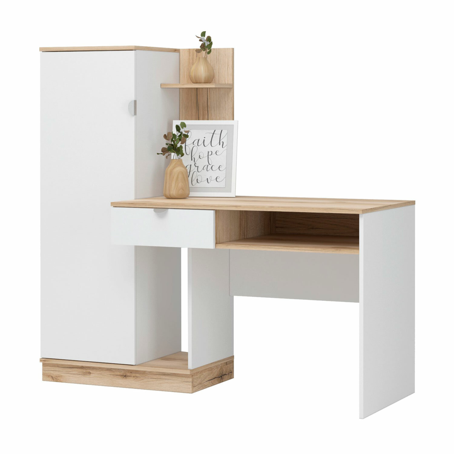 Стол компьютерный с ящиками Юкки СТ1Я-1500 150х130х60 см, цвет дуб делано/белый