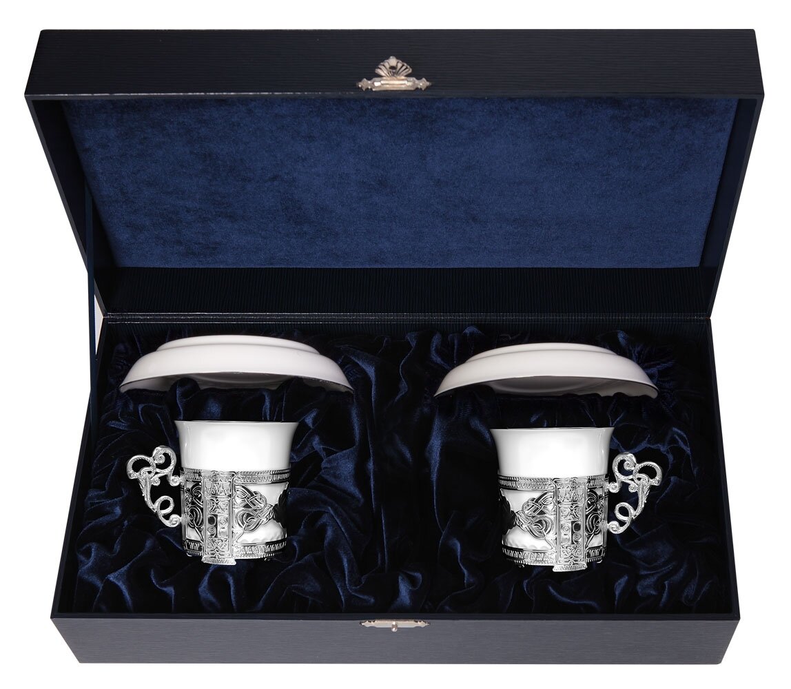 Набор кофейный АргентА "Август Октавиан", фарфор, серебро, 925 проба