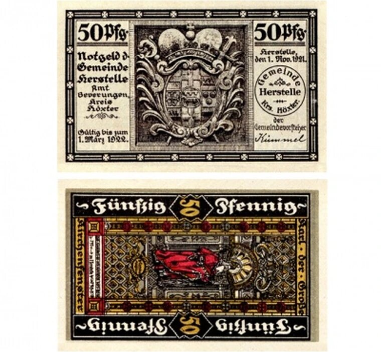Нотгельд 50 пфеннигов 1921 Германия, Хёрстель, сувенирная копия, банкноты и купюры редкие коллекционные