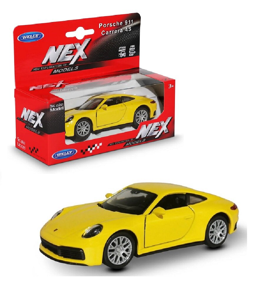 Welly. Коллекционная машинка 1:38 "Porsche 911 Carrera 4S" 43781W, желтая, инерционная, масштаб 1:38