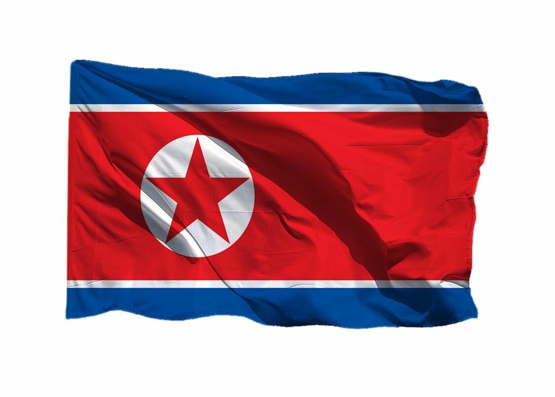 Флаг Северной Кореи кндр, 90х135 см на шёлке для ручного древка