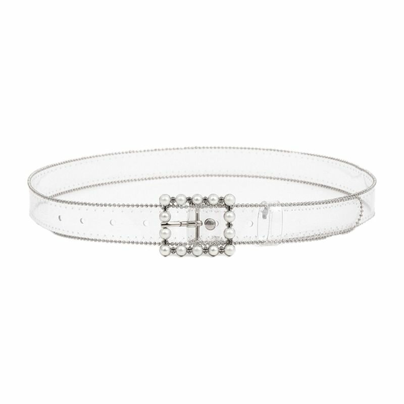 Пояс с прозрачной жемчужной инкрустацией из ПВХ-серебро Y24