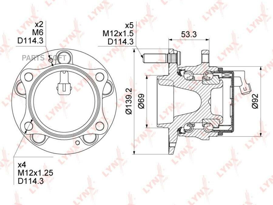 LYNXAUTO WH-1242 Ступица задняя в сборе HYUNDAI Santa Fe(CM/DM) 2.0D-2.7 2WD 06> / ix55 3.8 2WD 08> KIA Sorento(XM) ()
