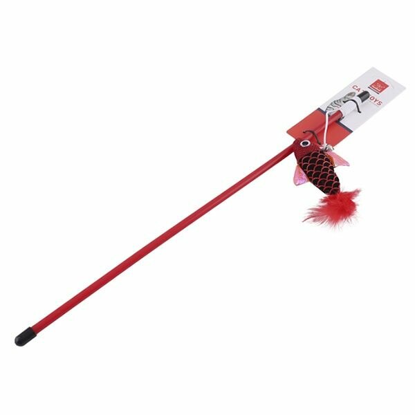 Дразнилка для кошек Nunbell "Рыбка", 7 см, на палочке 47 см, с пером и колокольчиком