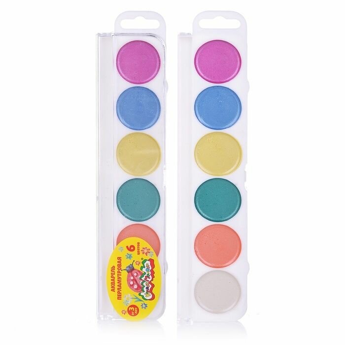 Акварель Каляка-Маляка 6 цветов, "Перламутр" круглый кювет, пластиковая упаковка (АПКМ06)