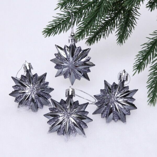 Елочные игрушки Серпантин Звезда остроконечная 6 см 4 шт, цвет графит