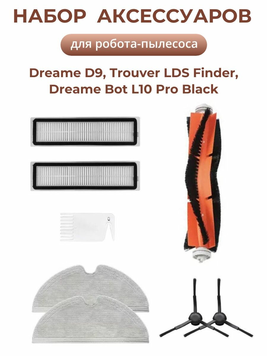 Набор фильтров и щеток для робота-пылесоса Dreame D9, Trouver LDS Finder, Dreame Bot L10 Pro Black