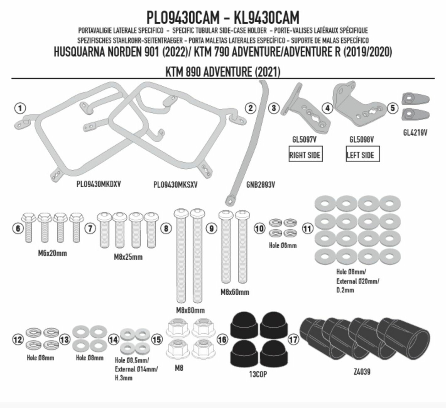 Крепление боковых кофров GIVI PLO9430CAM для KTM ADV 790/790R/890, HUSQVARNA Norden 901 '22-24