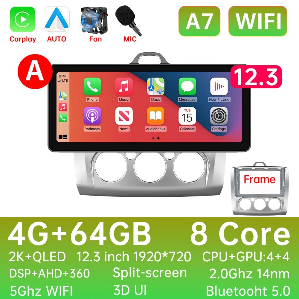 Автомагнитола 2 din, мультимедийный видеоплеер на Android для Ford Focus 2, 3, Mk2, 4G 64G 8CORE