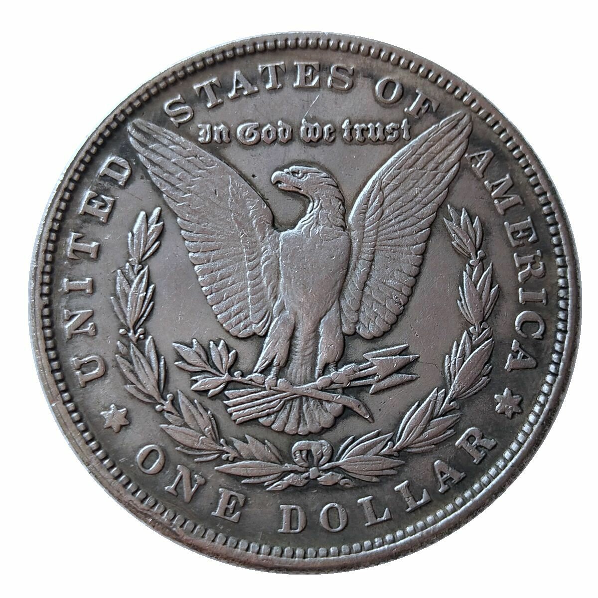 Памятная монета «Хобо-никель», 38 мм, медь с серебряным покрытием, классический дизайн с изображением орлов и надписью «In God We Trust»