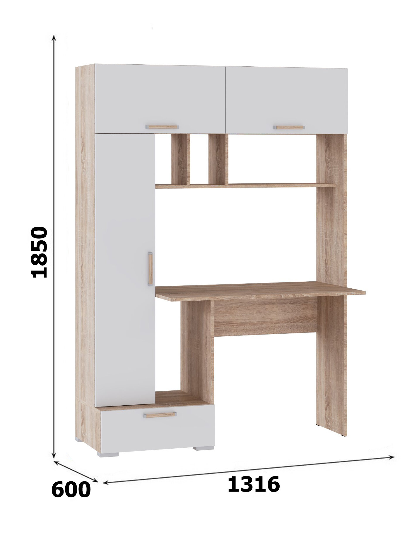 Стол компьютерный Квартет-11 с шкафом-пеналом цвет Дуб сонома/Белый