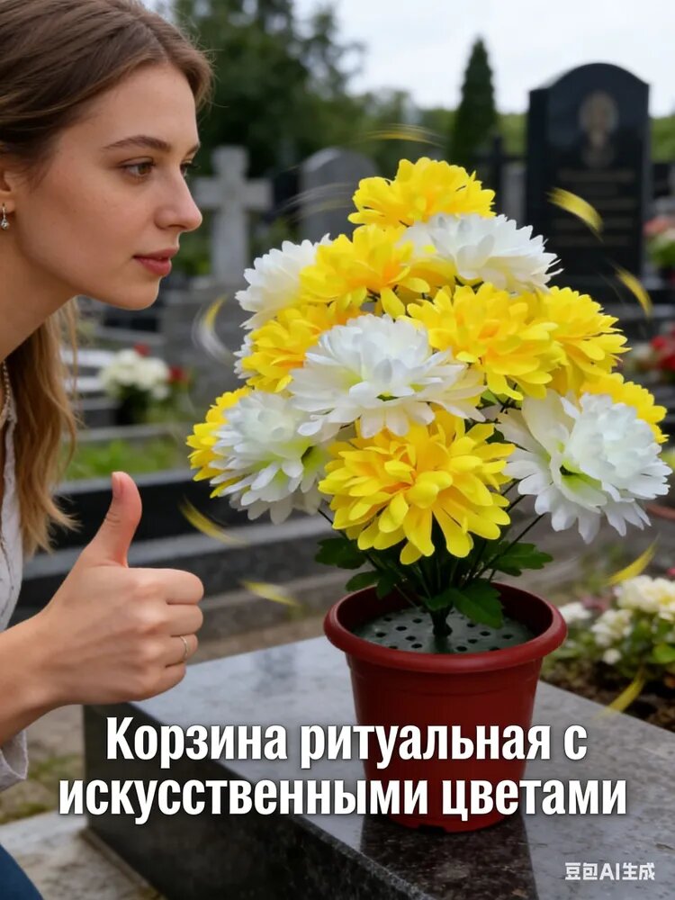 Корзина ритуальная с искусственными цветами
