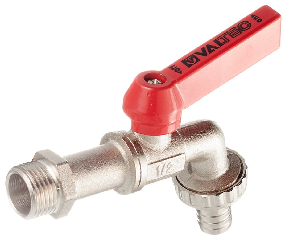 Кран шаровой латунный Valtec 1/2 НР(ш) х 1/2 НР(ш) ручка со штуцером угловой (VT.051. N.04)