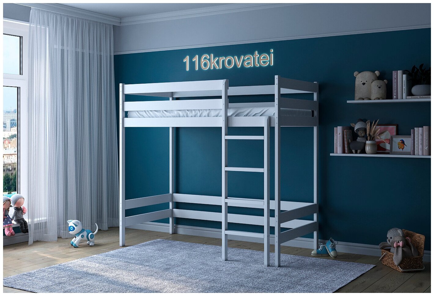 Кровать-чердак для детей "116 Кроватей", 90 x 200, белая
