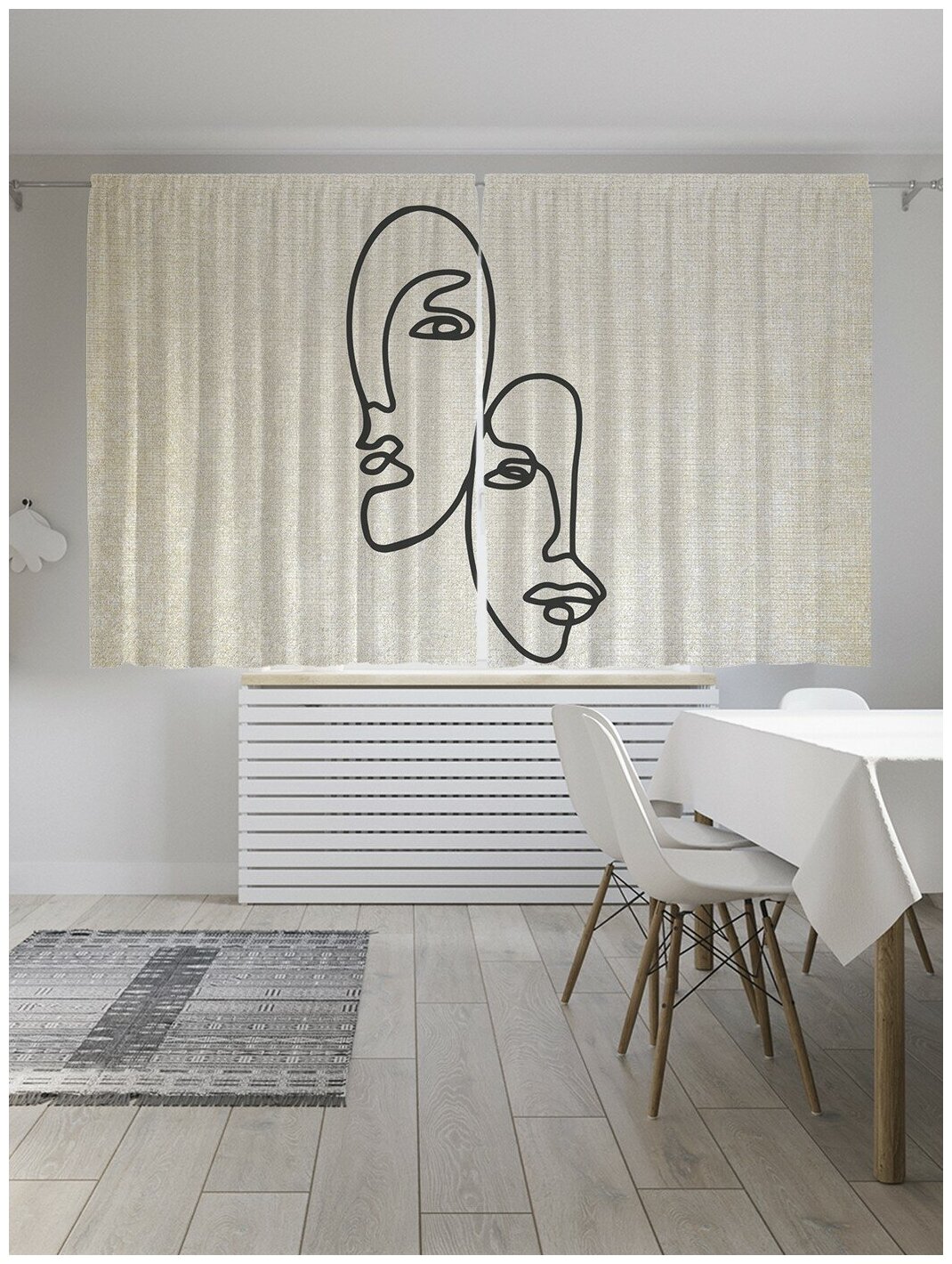 Фотошторы короткие "Два лица одной линией", 2 полотна шириной по 145 см, высота 180 см, JoyArty