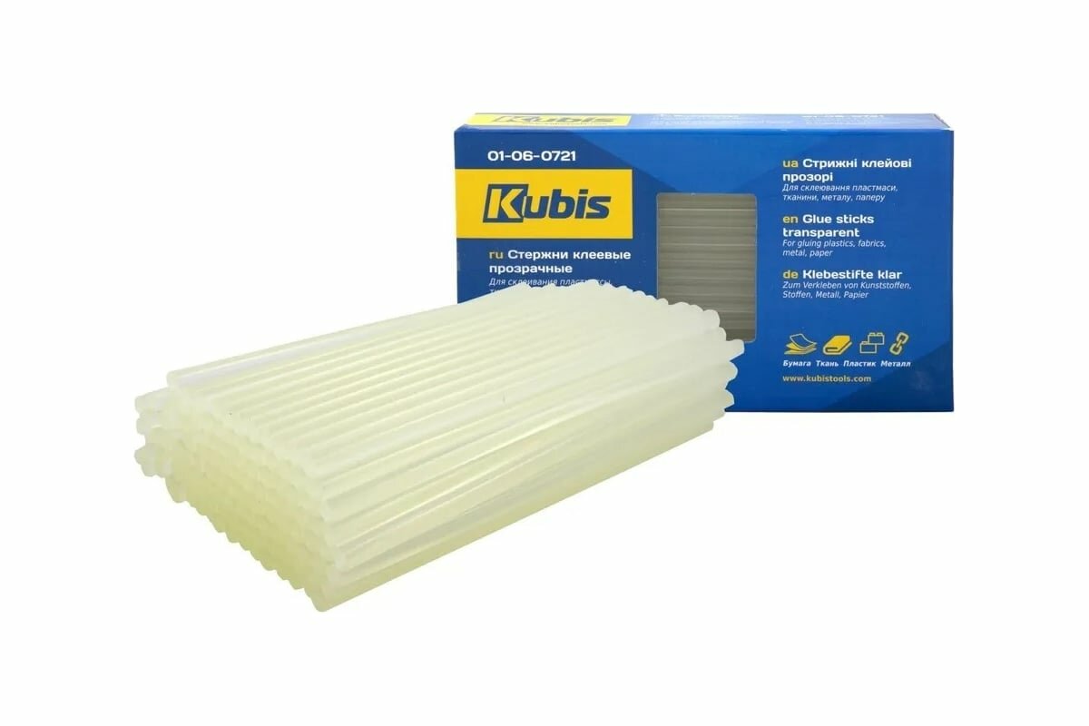 KUBIS Стержни клеевые прозрачные 7.2x200 мм, 1 кг (114 шт), коробка 01-06-0721
