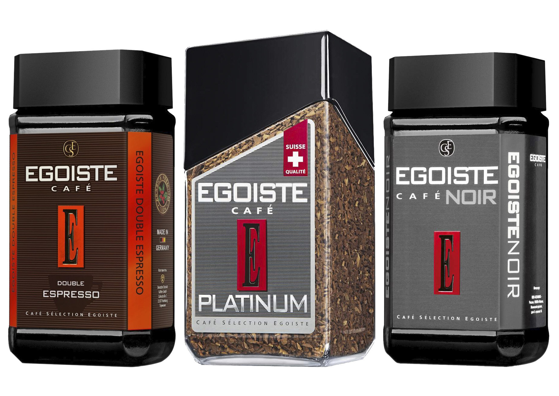 Кофе растворимый сублимированный EGOISTE микс (PLATINUM, Noir, Double Espresso) 100г, 3шт