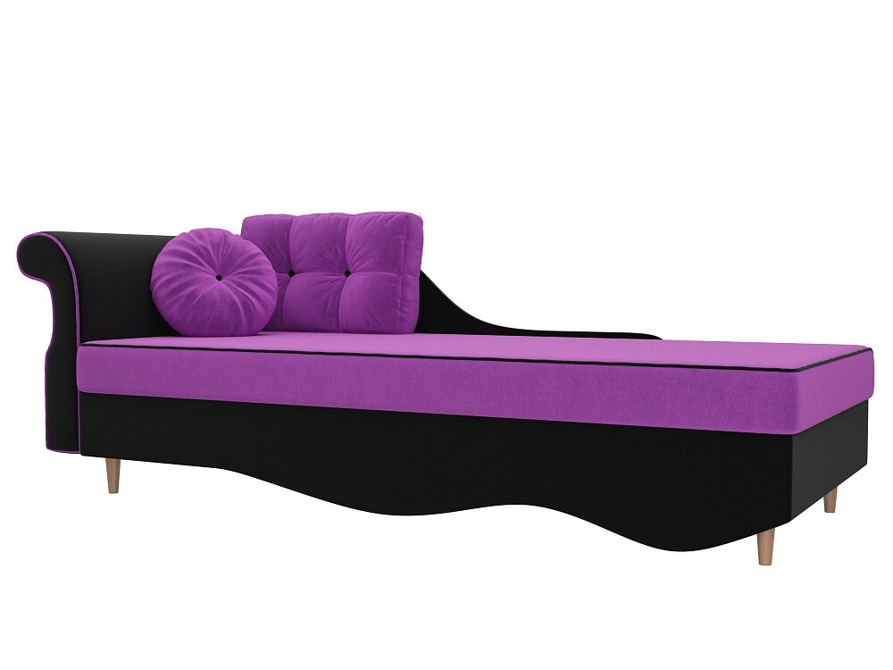 Прямой диван тахта Лорд Фиолетово-Черный Микровелюр, 225х85х84 см, с ящиком для белья