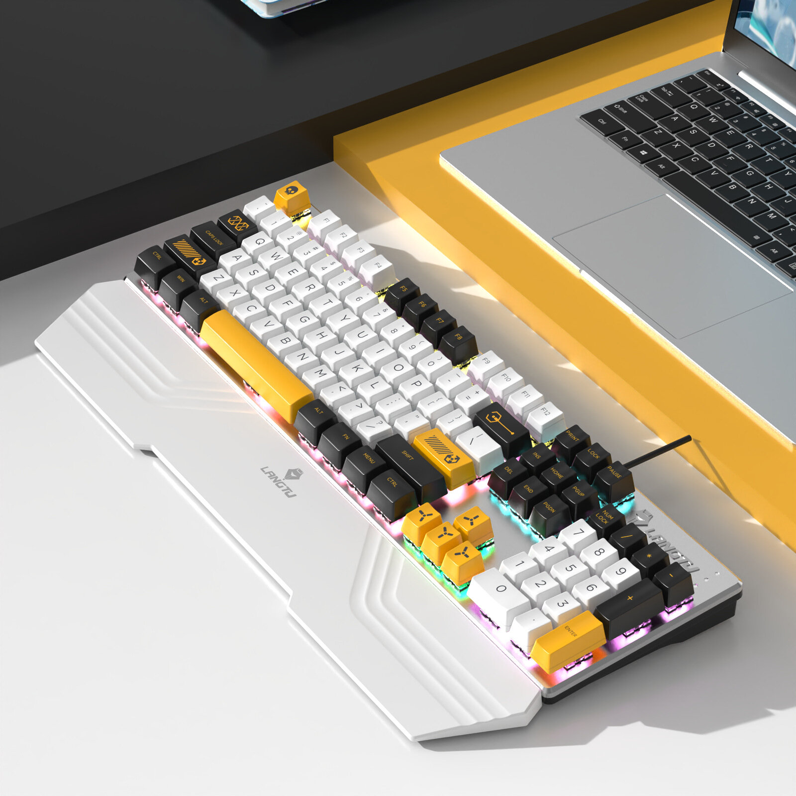 Клавиатура Langtu G700, PBT Void Battleship, белая магнитная подставка