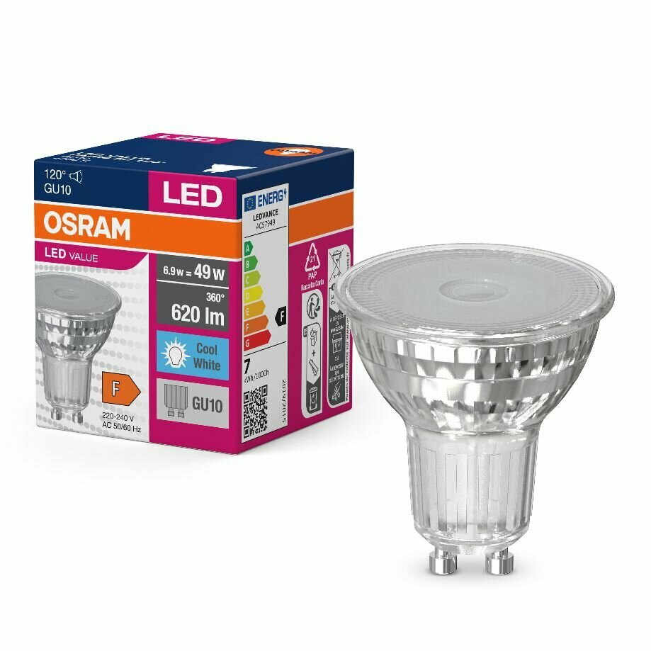Лампа светодиодная GU10 Osram LED VALUE PAR16 6.9W 620lm 4000K