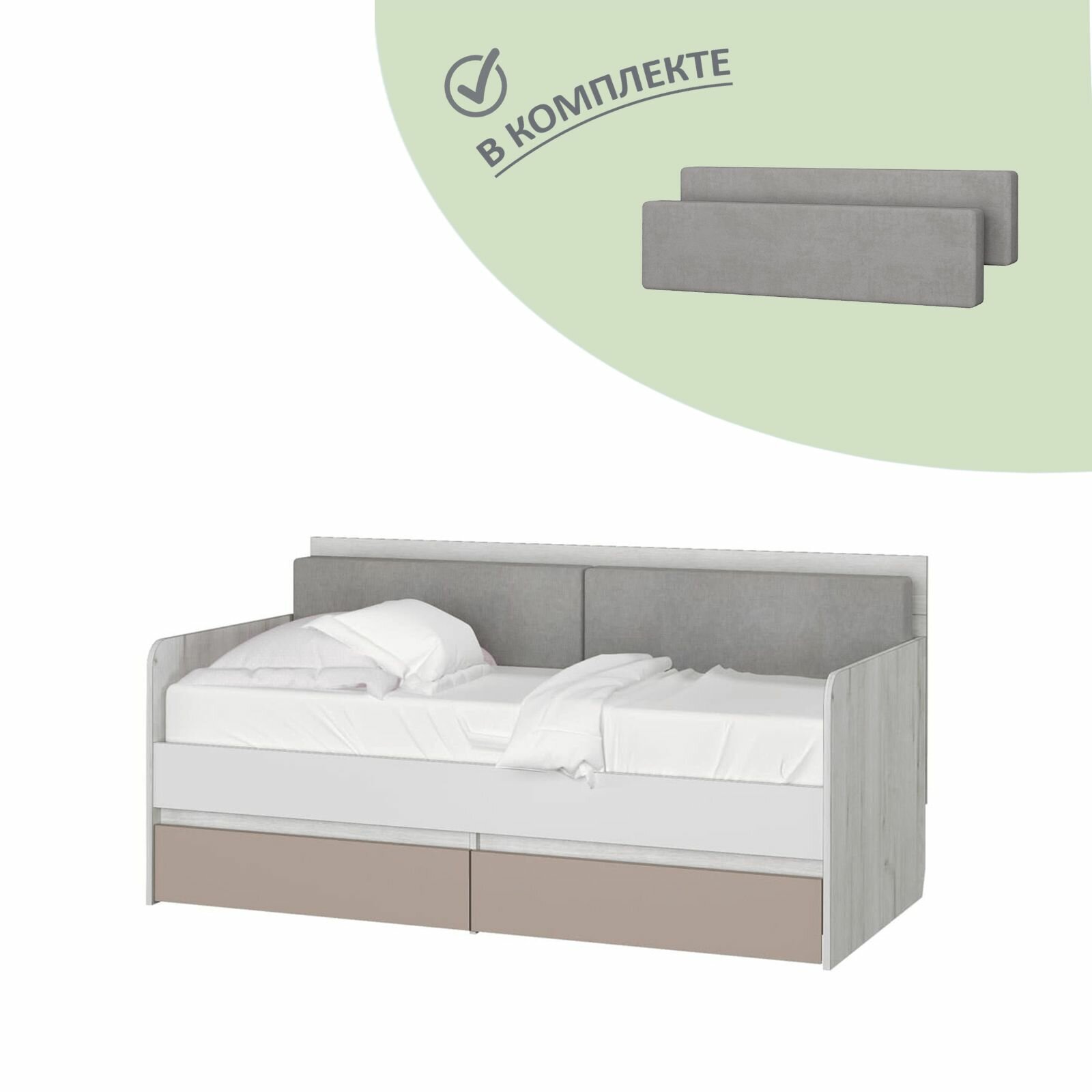 Зефир № 800.4 NEW (Кровать-тахта , ФУР.) (дуб эльза/ мокко)+комплект подушек
