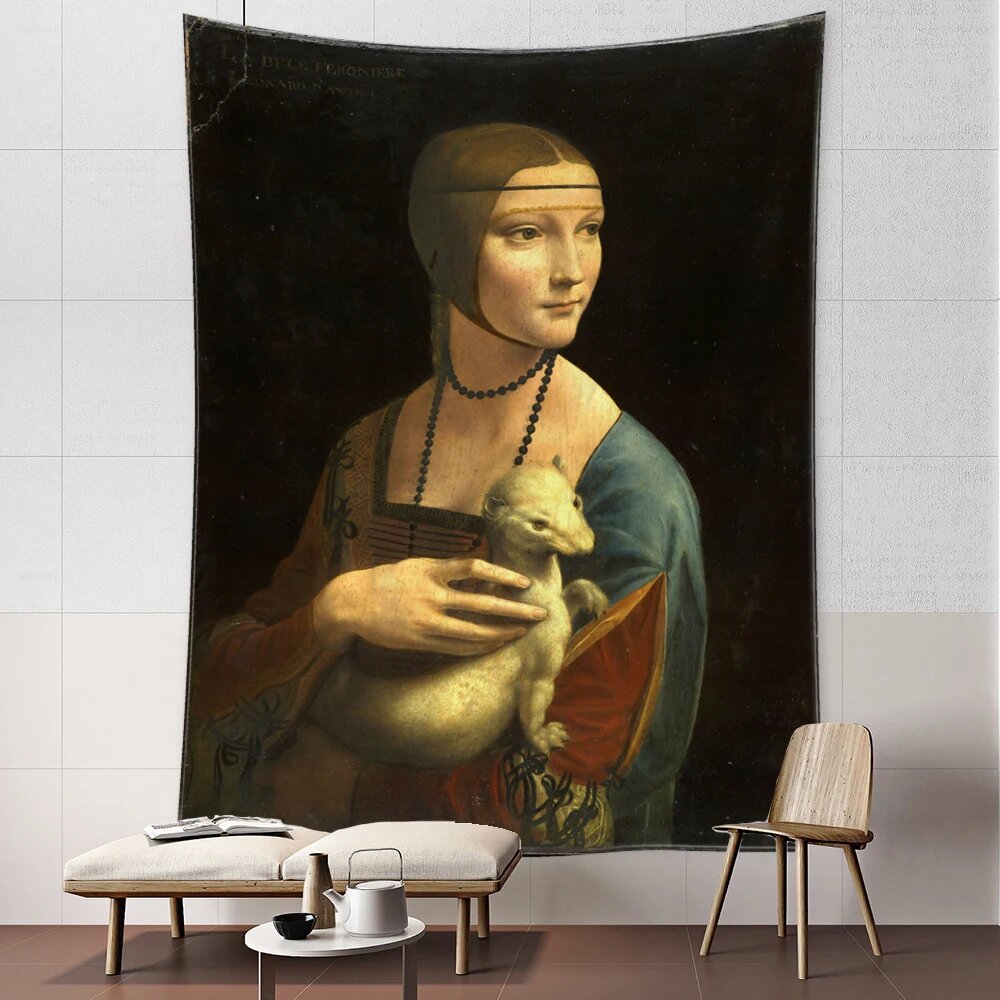 Гобелен с граффити Мона Лизы, настенный гобелен в стиле бохо, Коричневый, 95x70cm, gt1114-9