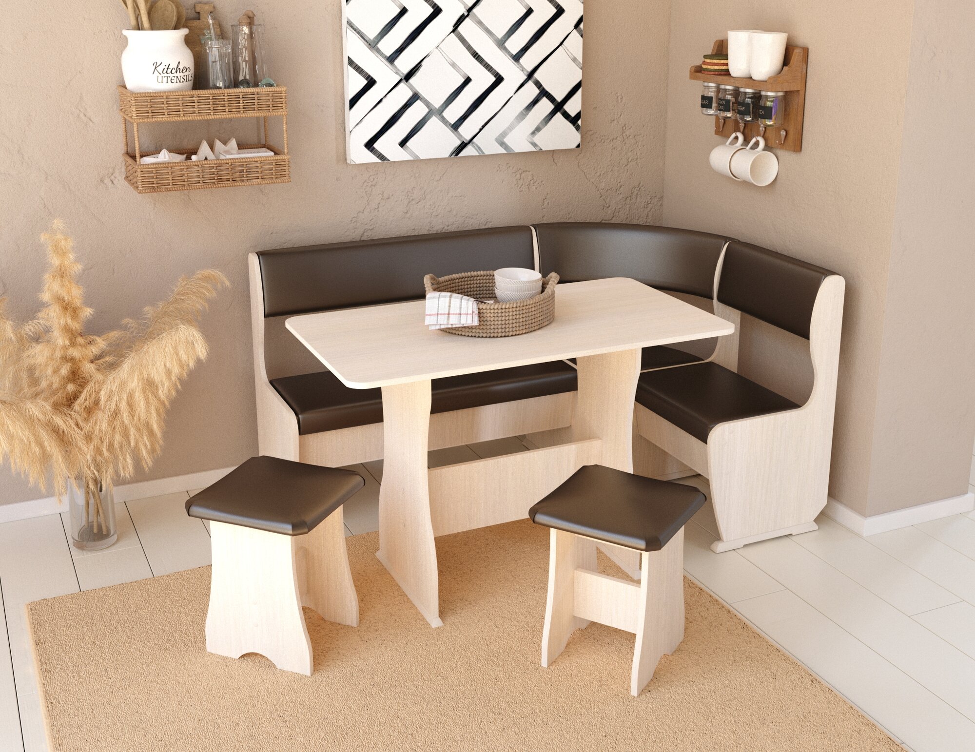 Уголок кухонный со столом Андрей-2 153х85х105 см, цвет дуб молочный/шоколад