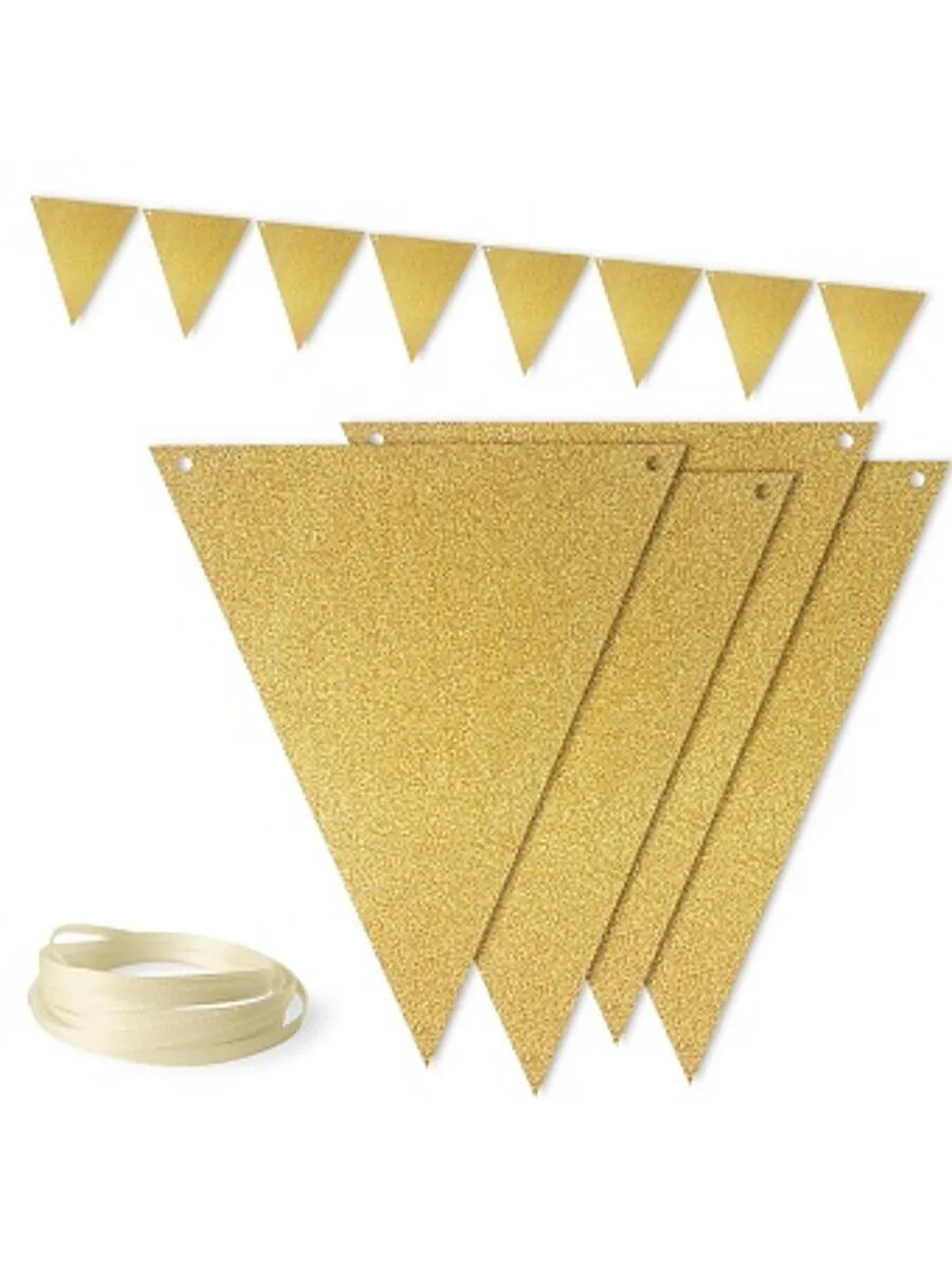 1шт. Гирлянда Флажки, Золото, с блестками, 500 см, 13*18 см*