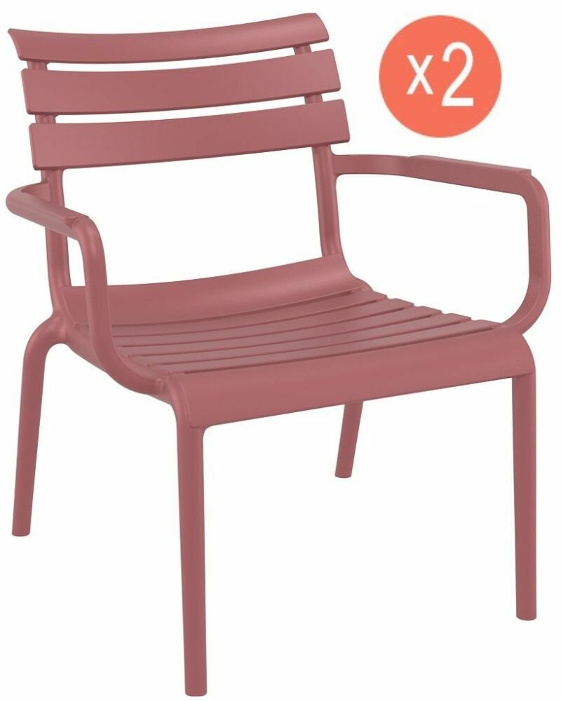 Комплект 2 шт. лаунж-кресел Siesta Paris Lounge, пластиковые, цвет марсала, Турция