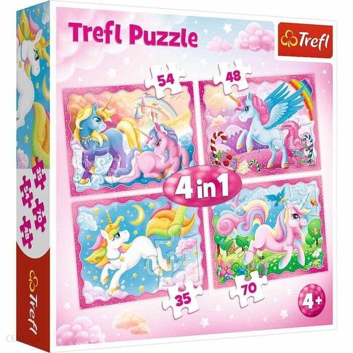 Пазл Trefl Единороги и магия, 4в1, 35х48х54x70 дет. 34389