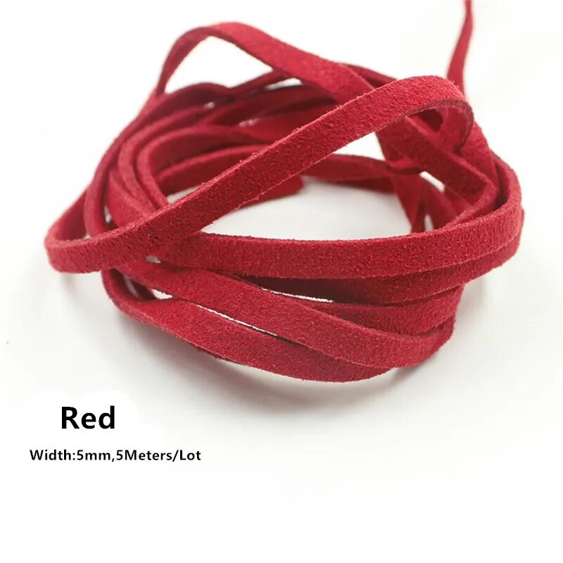 Многоцветный плоский шнур из искусственной замши для рукоделия HK040 Красный, 5mm red
