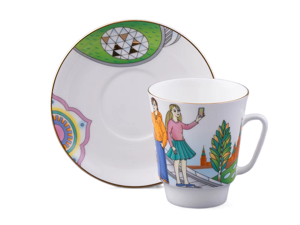 Чашка с блюдцем ИФЗ Майская, Парк Зарядье, 165мл, костяной фарфор 81.32625.00.1