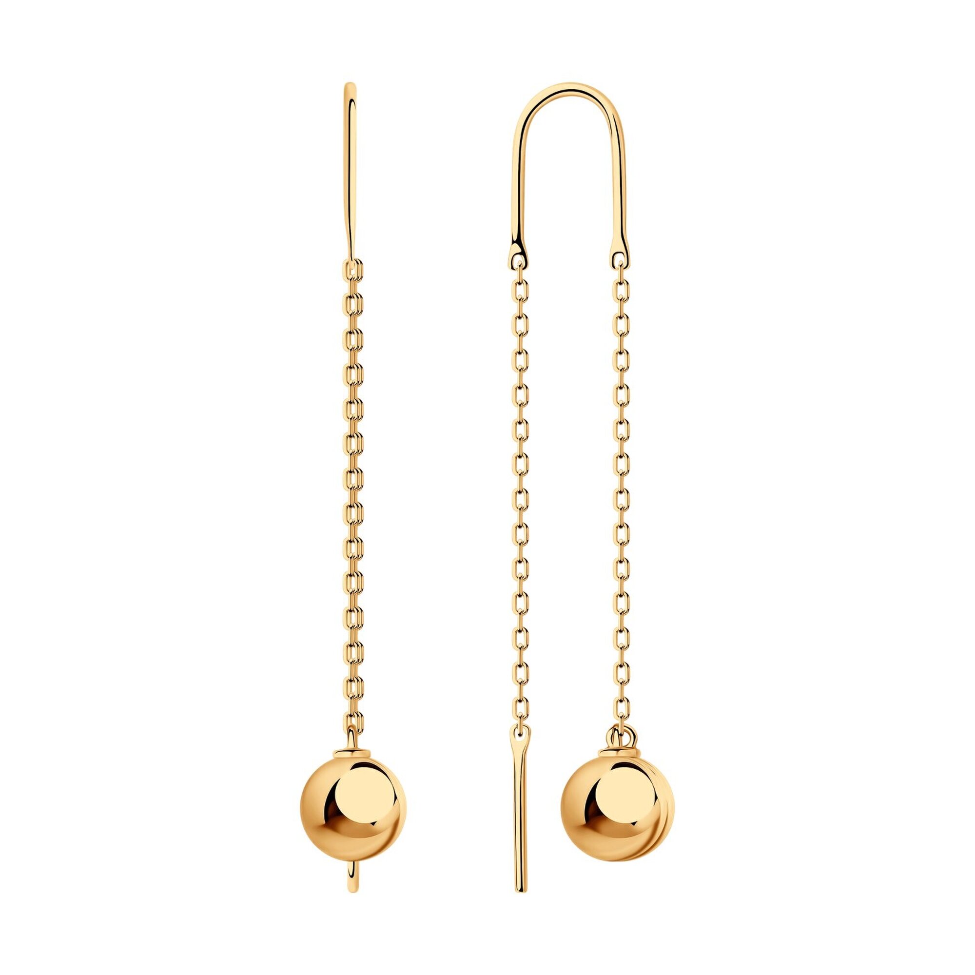 Серьги цепочки, серебро, 925 проба, золочение