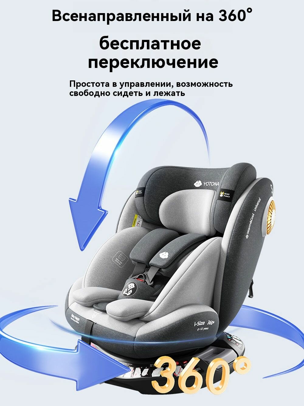Автокресло YOTONA Odri группа 0+/1/2/3 (0-36 кг), 360 , Isofix, бежевый