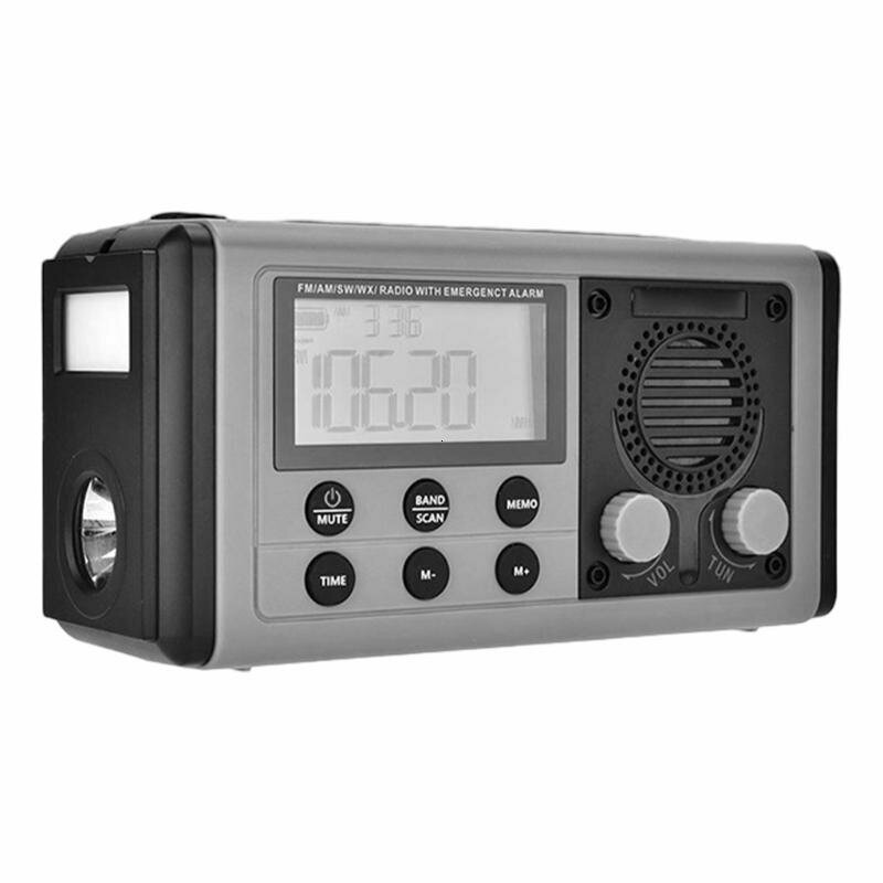 Солнечный радиоприёмник с ручным генератором и светодиодной подсветкой, Серый