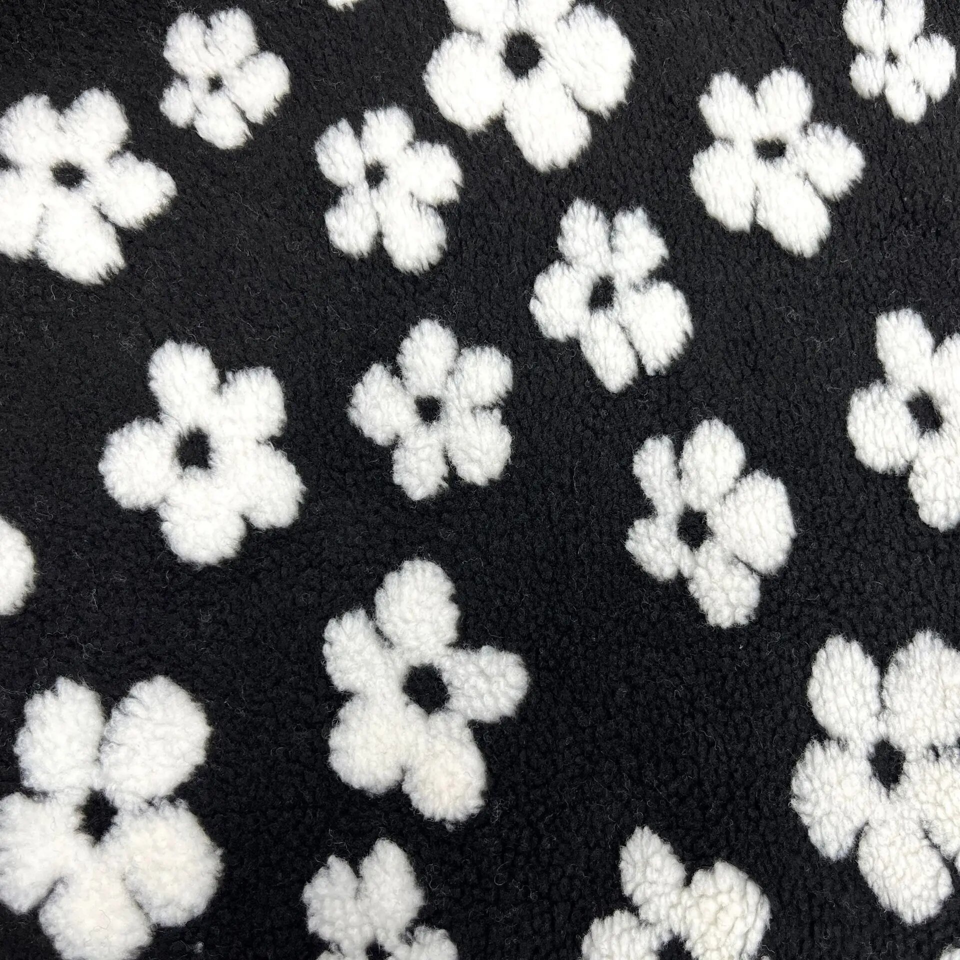 Plush Fabric Small Flowers Print 100% Polyester Half Meter Черный, Black