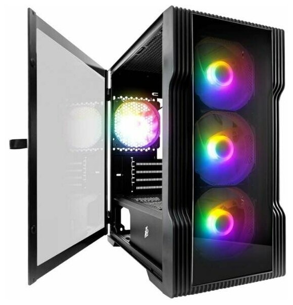 Корпус 1STPLAYER TRILOBITE T3-G, mATX, без БП, черный (T3-G-BK-4F1)