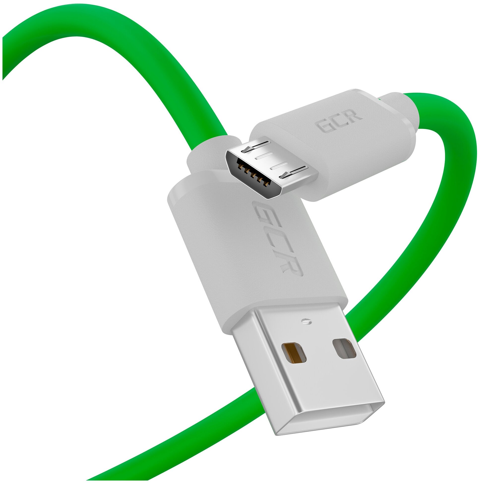 GCR QC Кабель 0.5m MicroUSB, быстрая зарядка, зеленый TPE, белые коннекторы, 28/22 AWG