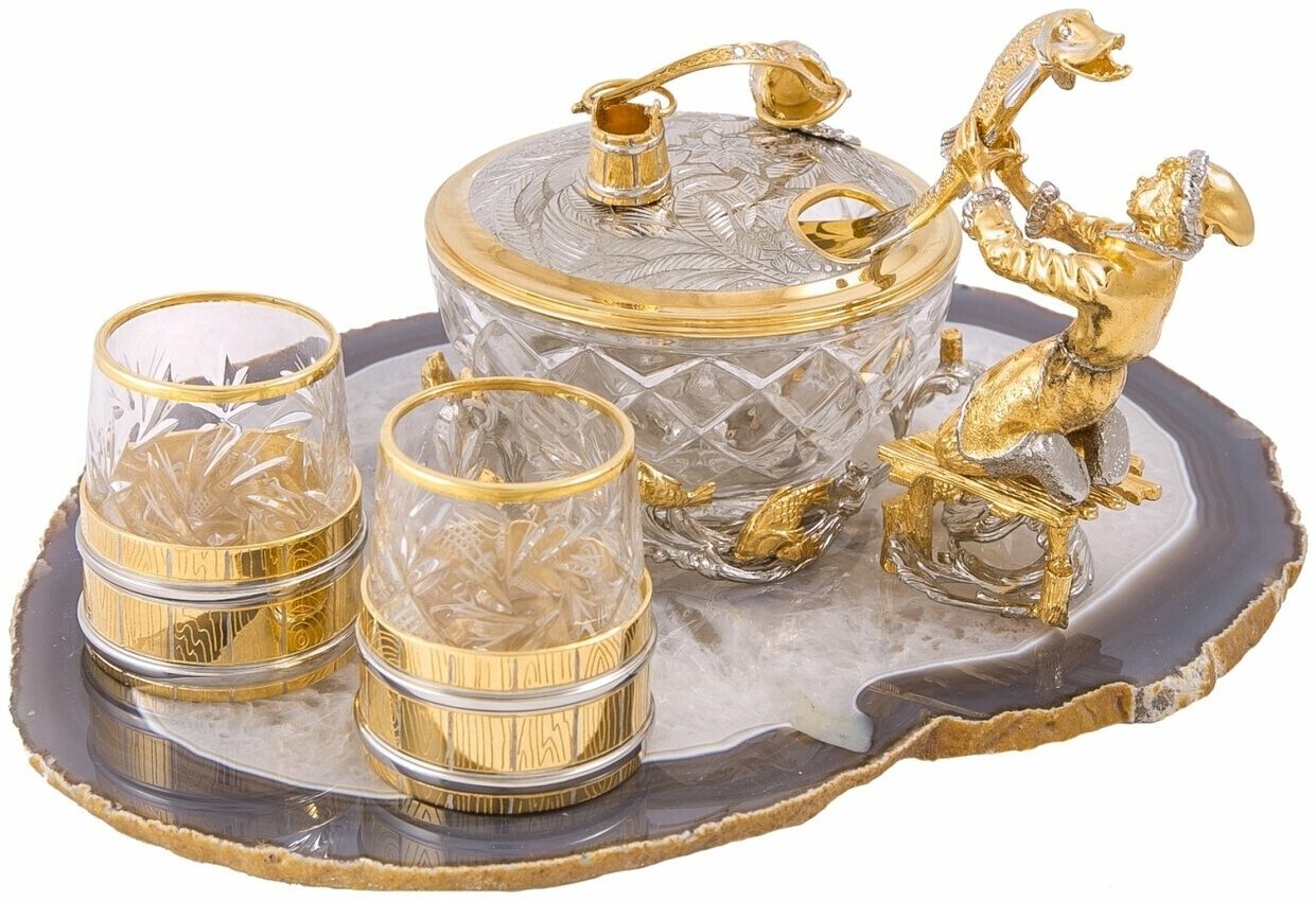 Икорница "Емеля" (агат) от Златоустовского оружейного завода в подарочной упаковке